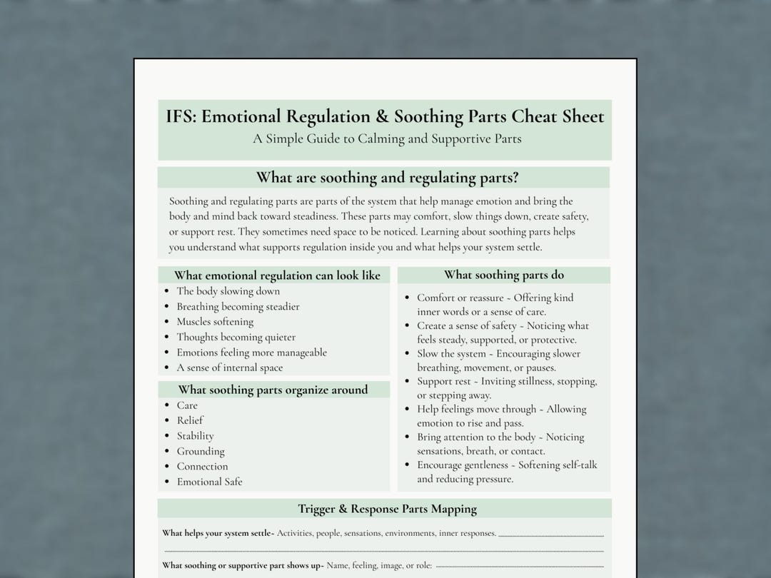 IFS Emotional Regulation Worksheet | Parts Work Therapy Printable ...