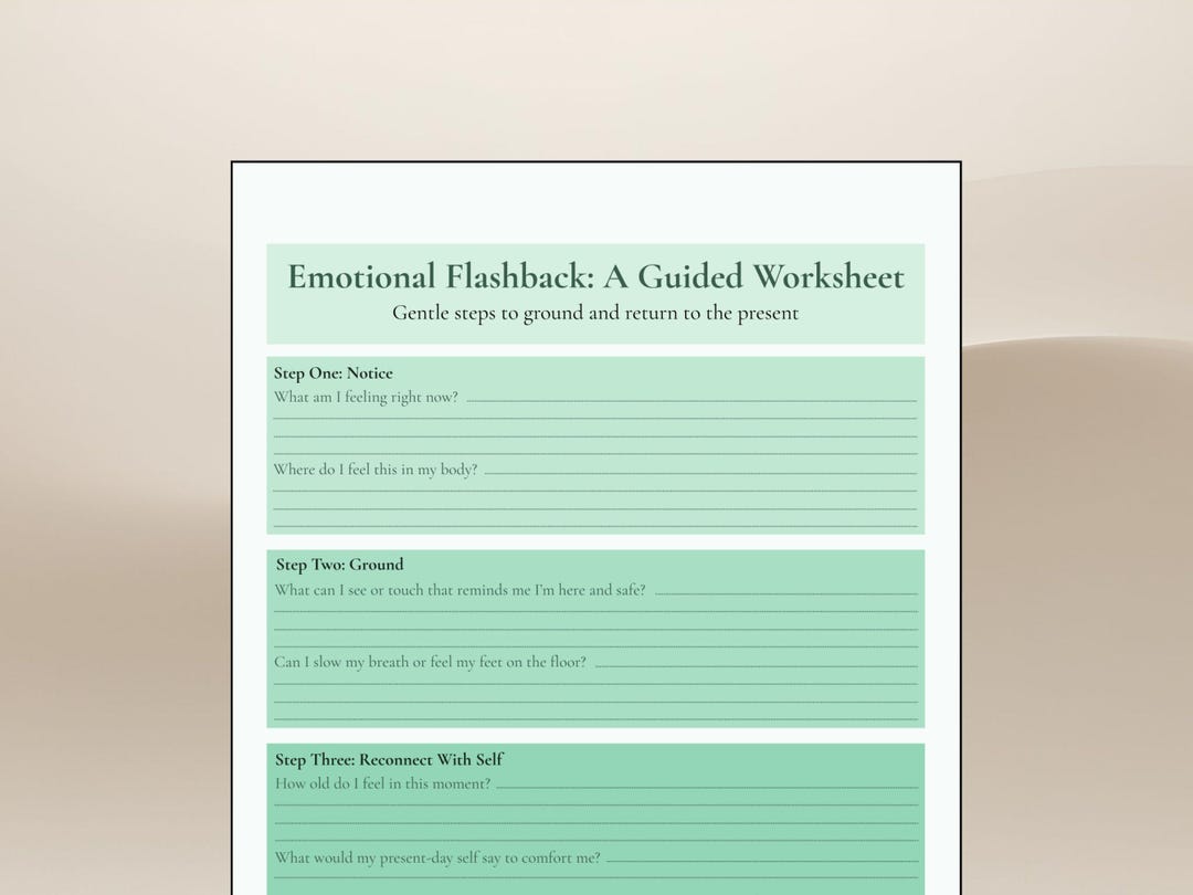 Emotional Flashback Worksheet | Grounding & Coping Skills Printable ...