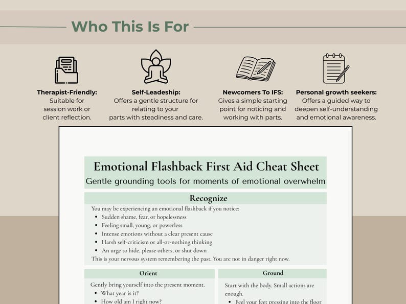 Emotional Flashback First Aid Cheat Sheet | CPTSD Grounding Worksheet ...