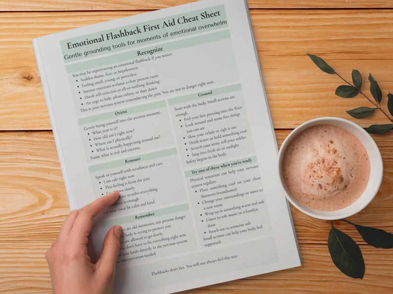 Emotional Flashback First Aid Cheat Sheet | CPTSD Grounding Worksheet ...