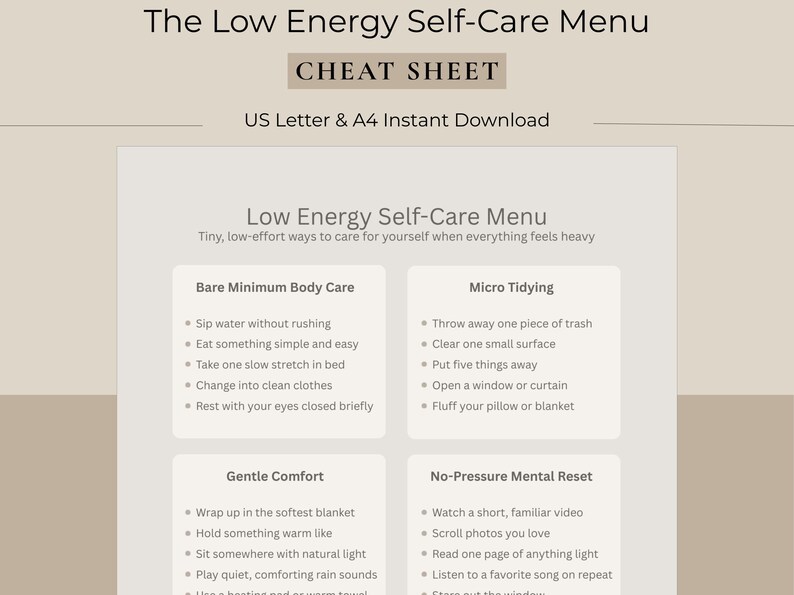 Comfort Skills Menu Printable | Self Care & Emotional Support Worksheet ...