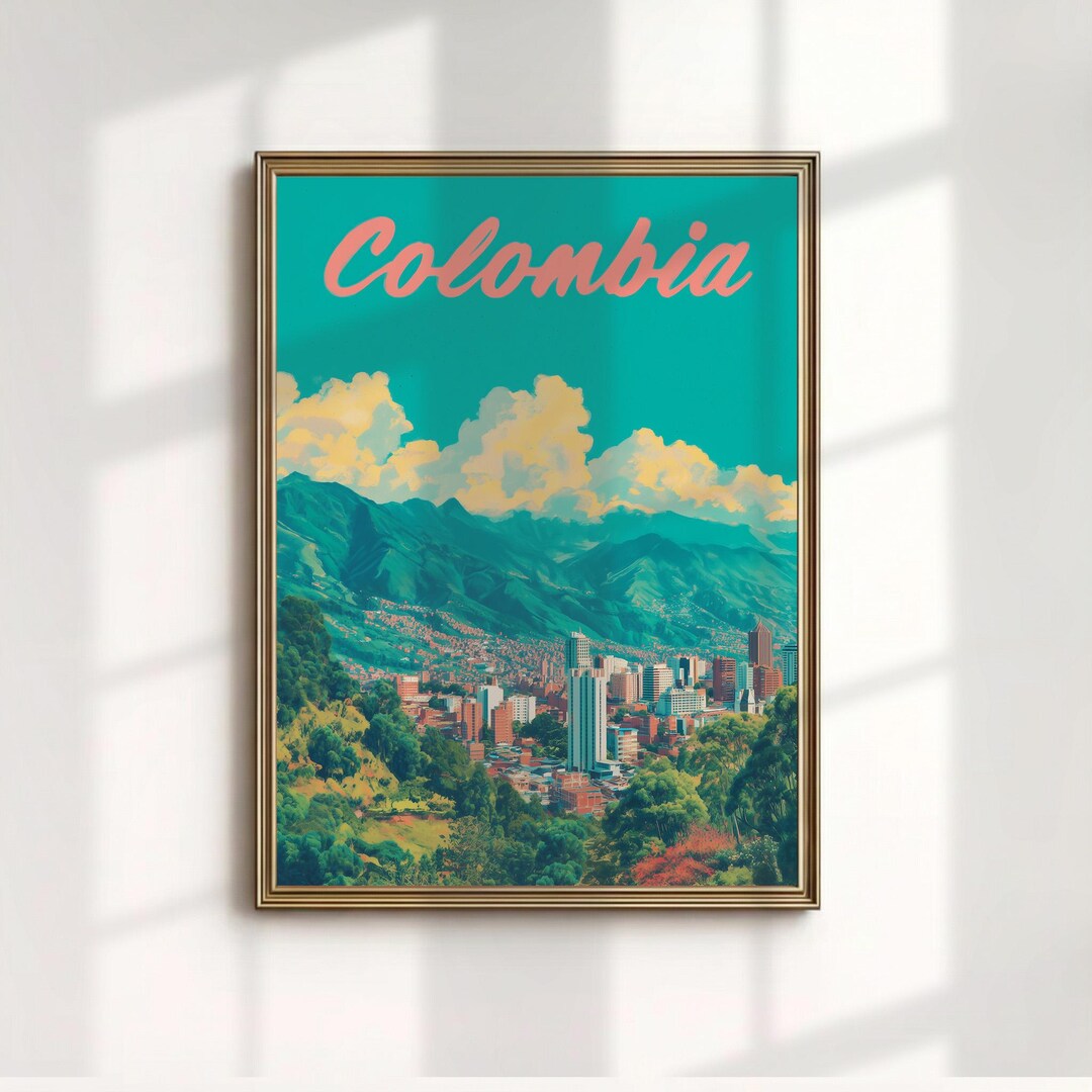 Colombia Travel Poster, Medellin City Art Print, Andes Mountain ...