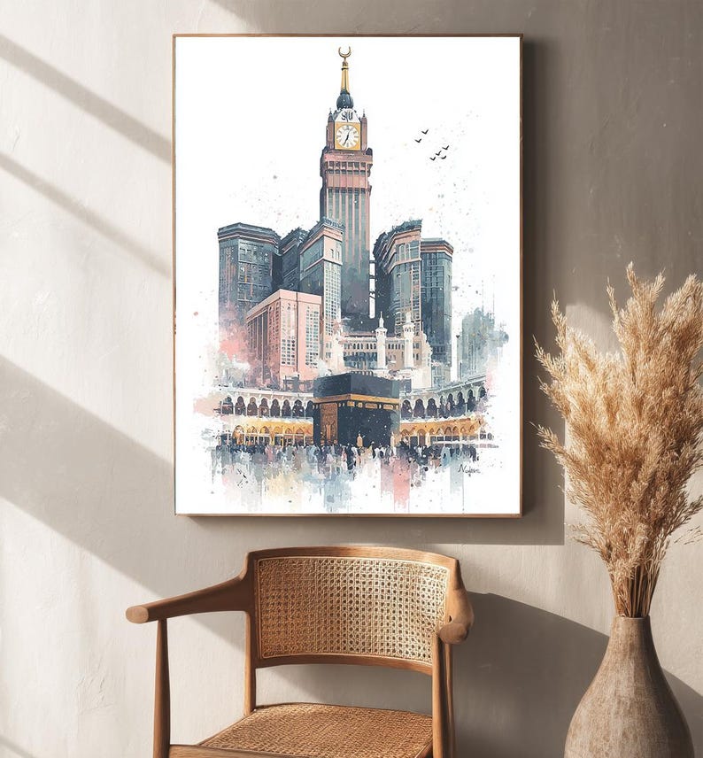 Mecca Kaaba Art Print, Islamic Wall Decor, Holy Mosque Painting ...
