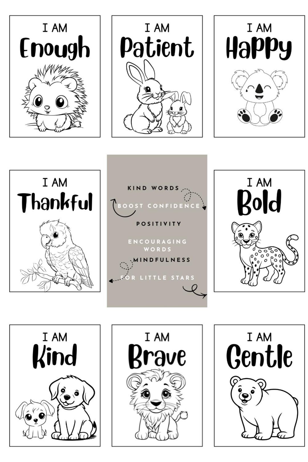 Positive Affirmation Animal Coloring Pages for Kids | Printable Self ...