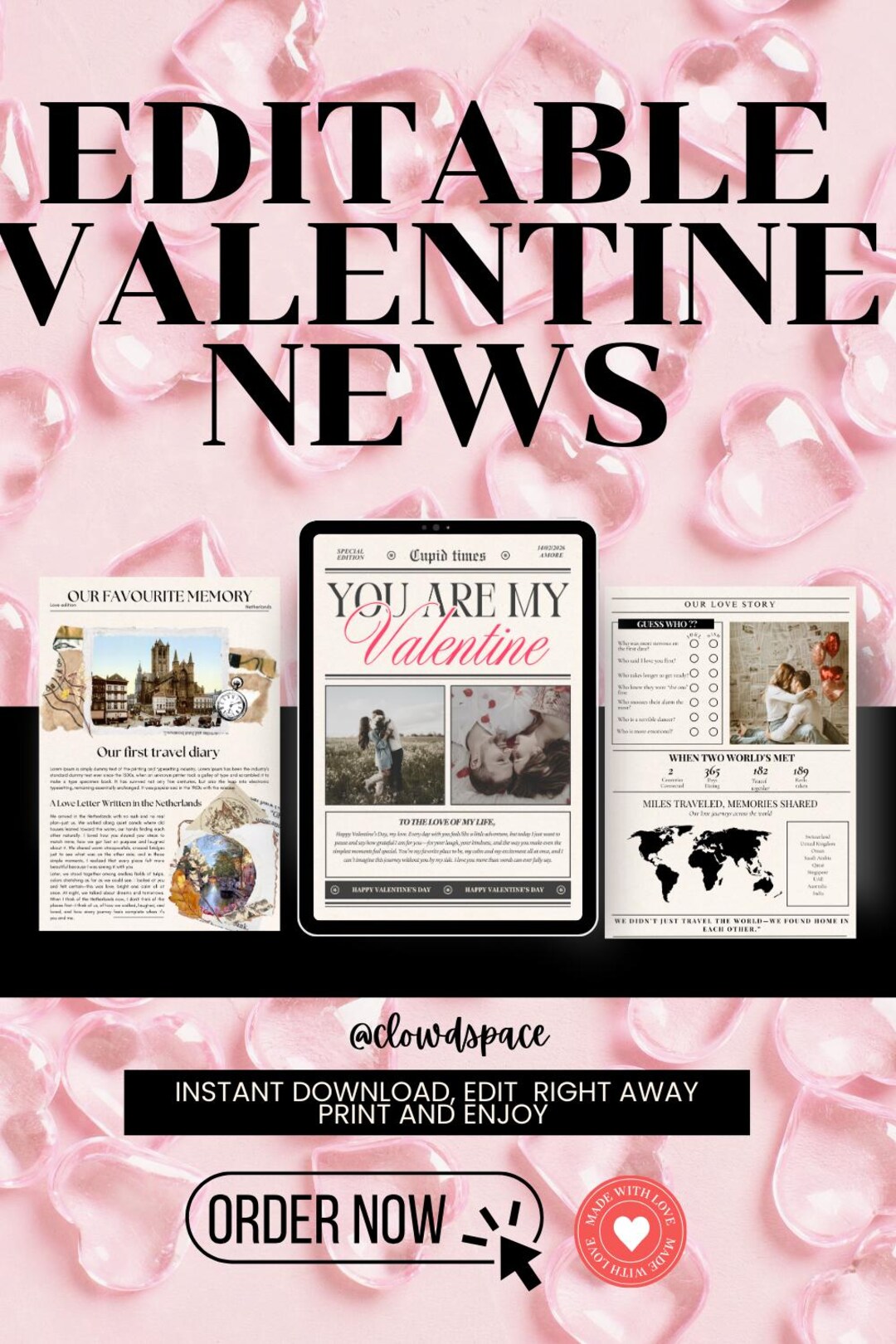 Editable Valentine's Day Newspaper Template | Love Story Keepsake ...