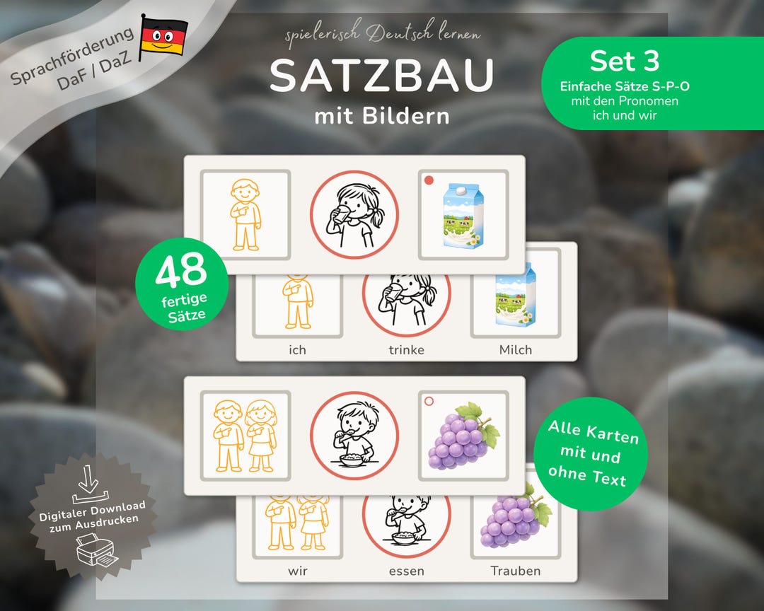 Sentence Structure With Pictures Set 3 | German as a Second Language ...