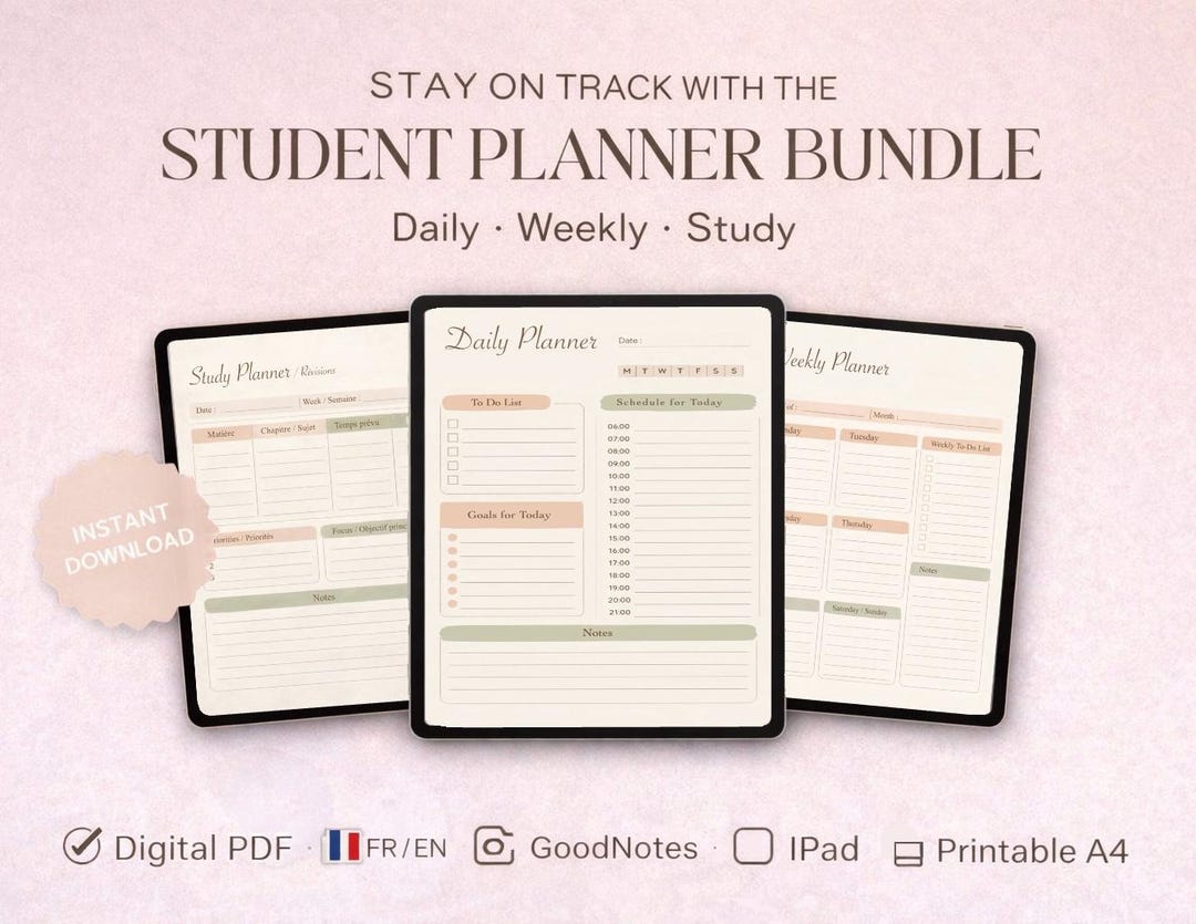 Student Planner Bundle – Daily Weekly Study Planner – Digital Planner ...