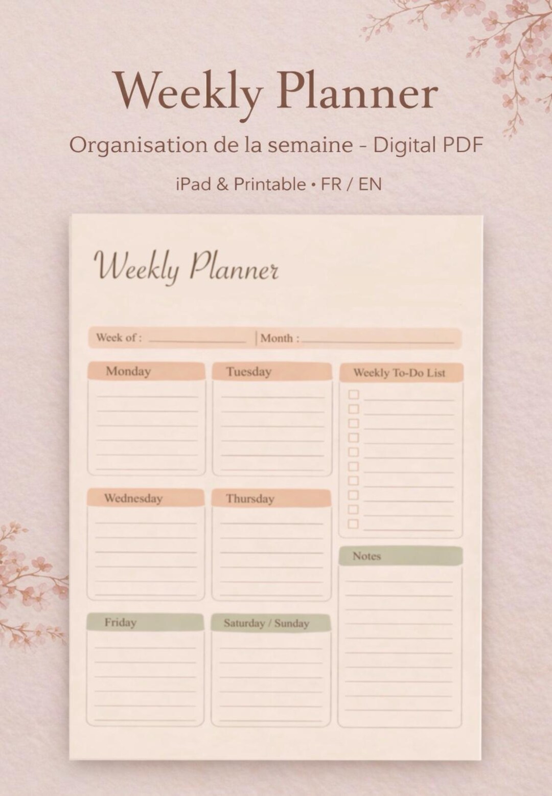 Weekly Planner Digital FR/EN – Student Weekly Planner – iPad and ...