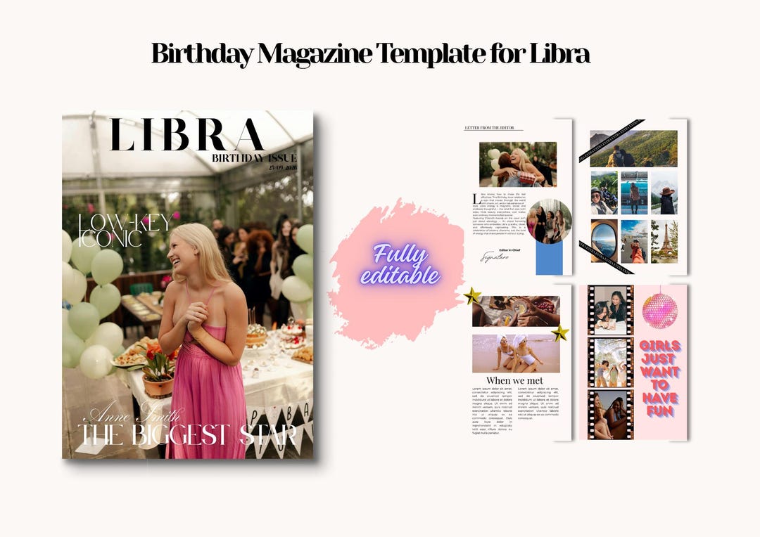 Libra Birthday Photo Magazine Template | Editable Canva Gift (digital ...