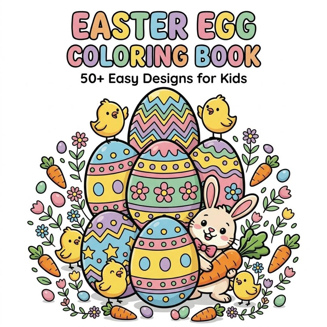 Easter Egg Coloring Book, 50+ Easy Bold Pages, Bunny Chick Carrot ...