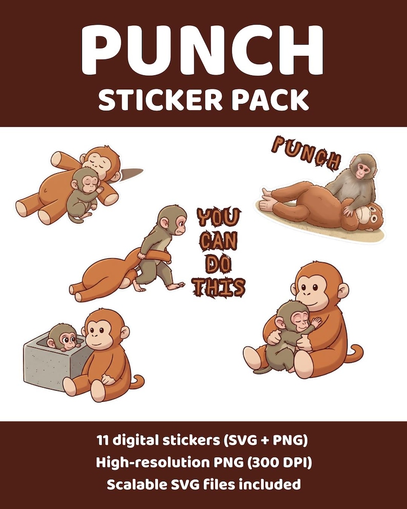Punch the Monkey Sticker Pack | Digital Stickers, PNG SVG (digital ...