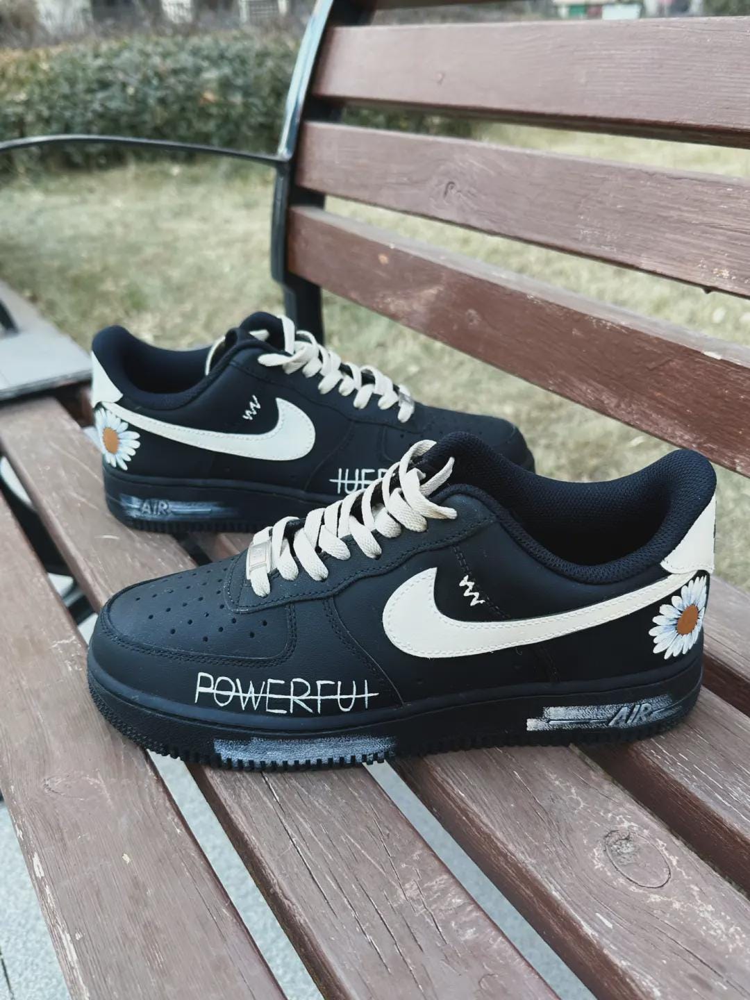 Custom Daisy AF1 | Black & Cream Graffiti Sneakers | Inspirational Text ...