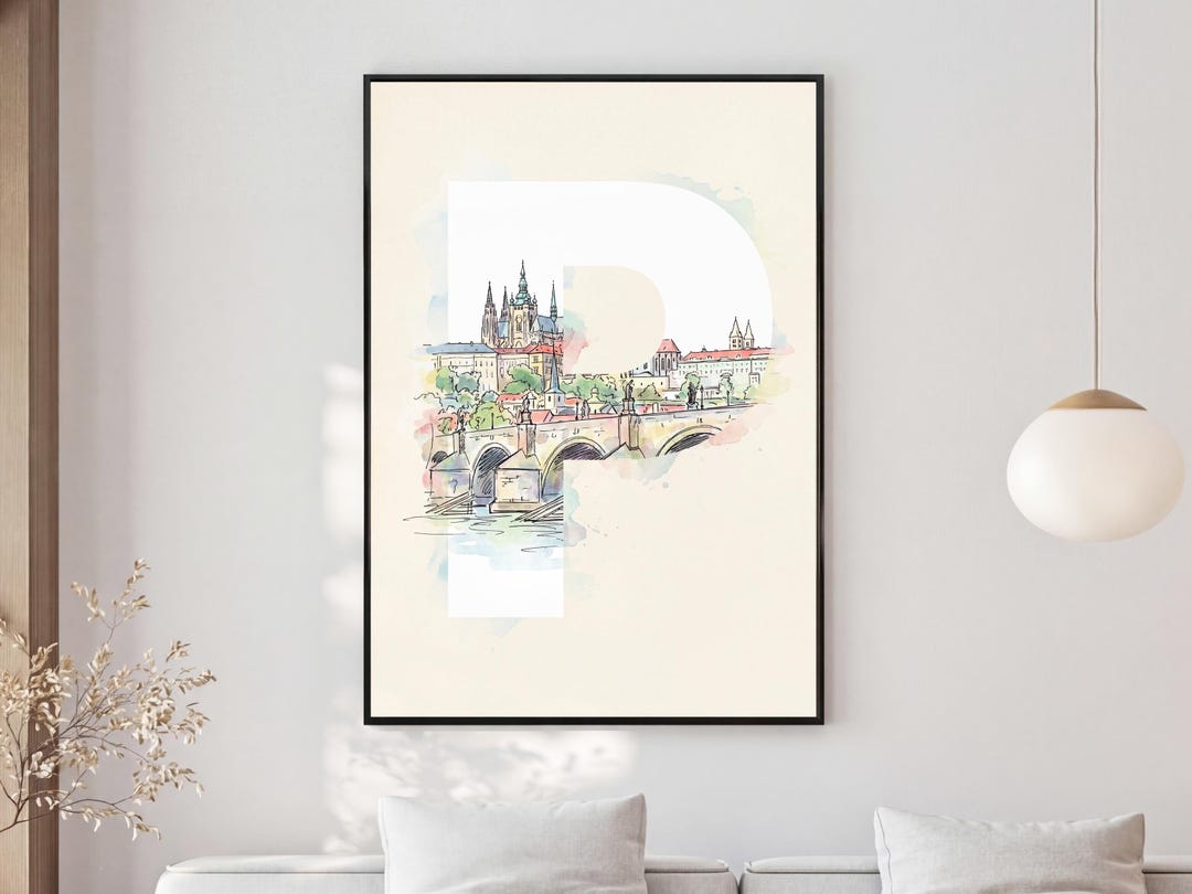 Prague Watercolor Alphabet Art Letter P Charles Bridge Decor Digital ...
