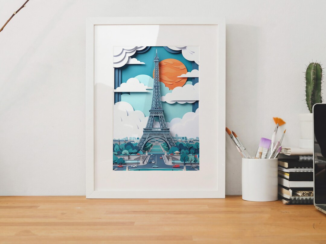 Paris Diorama Wall Art 3D Eiffel Tower Paper Cut City Print Decor - Etsy