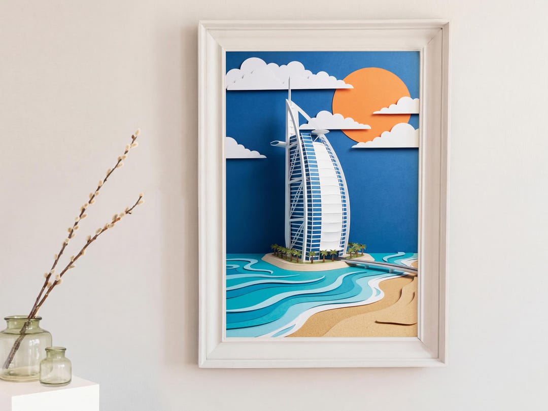 Dubai Diorama Wall Art 3D Burj Al Arab Paper Cut City Print Decor - Etsy