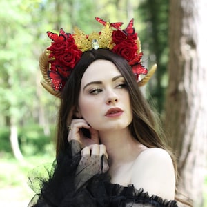 Rouge Pony Red Flower Ram Butterfly Crown - Etsy