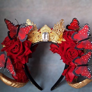 Rouge Pony Red Flower Ram Butterfly Crown - Etsy