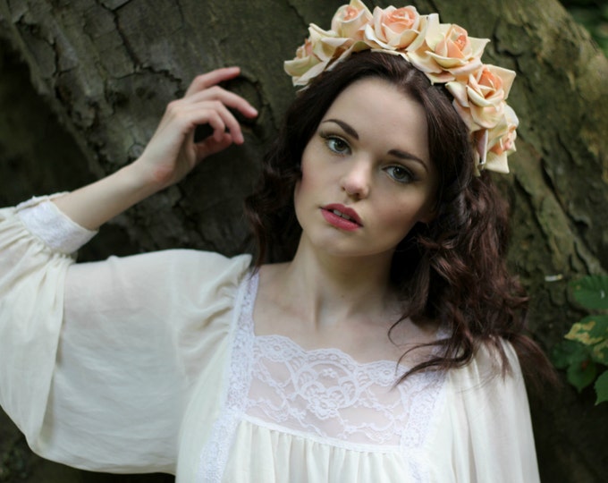 Pale Peach Rose Flower Crown, Floral Hairband, Hair Accessory, Hair ...