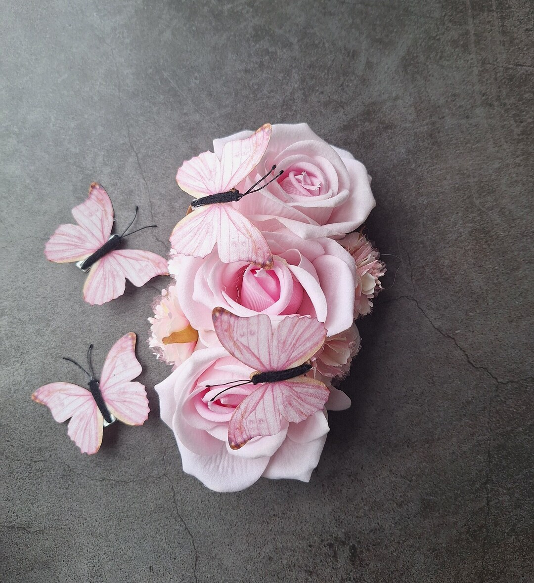 Pink Velvet Rose Hair Clip, Rose Hair Piece, Butterfly Clip, Vintage ...