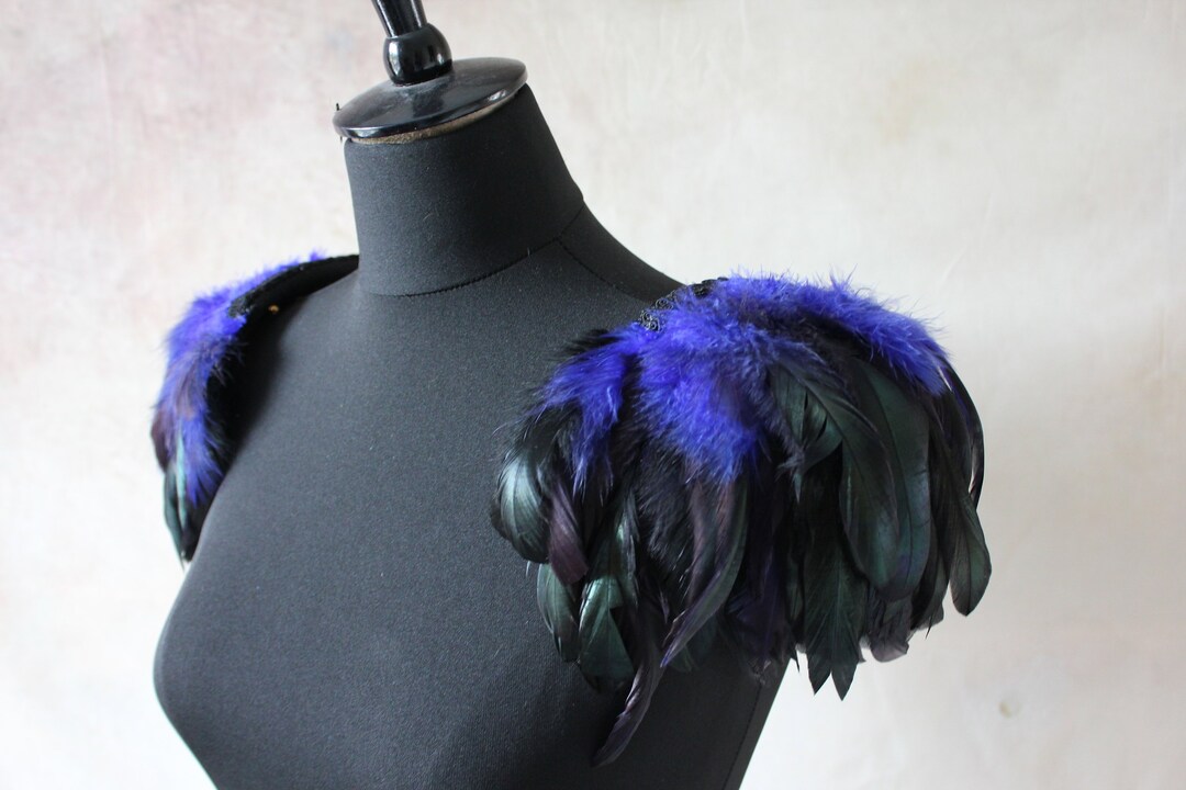 Blue and Back Feather Epaulette Shoulder Pieces, Wings, Feather ...