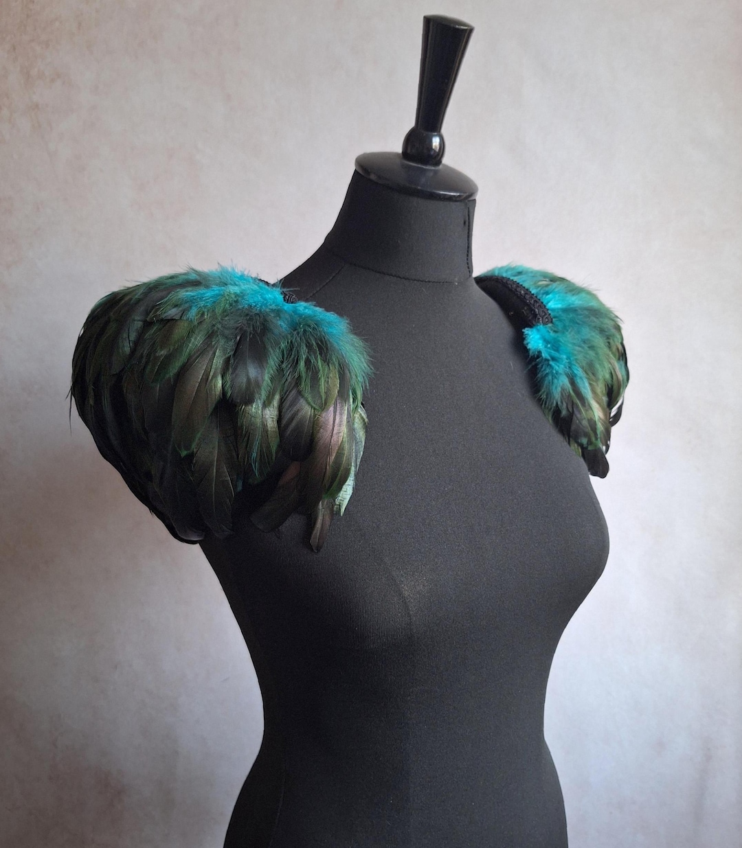 Teal and Black Feather Shoulder Epaulette, Feather Wings, Feather ...