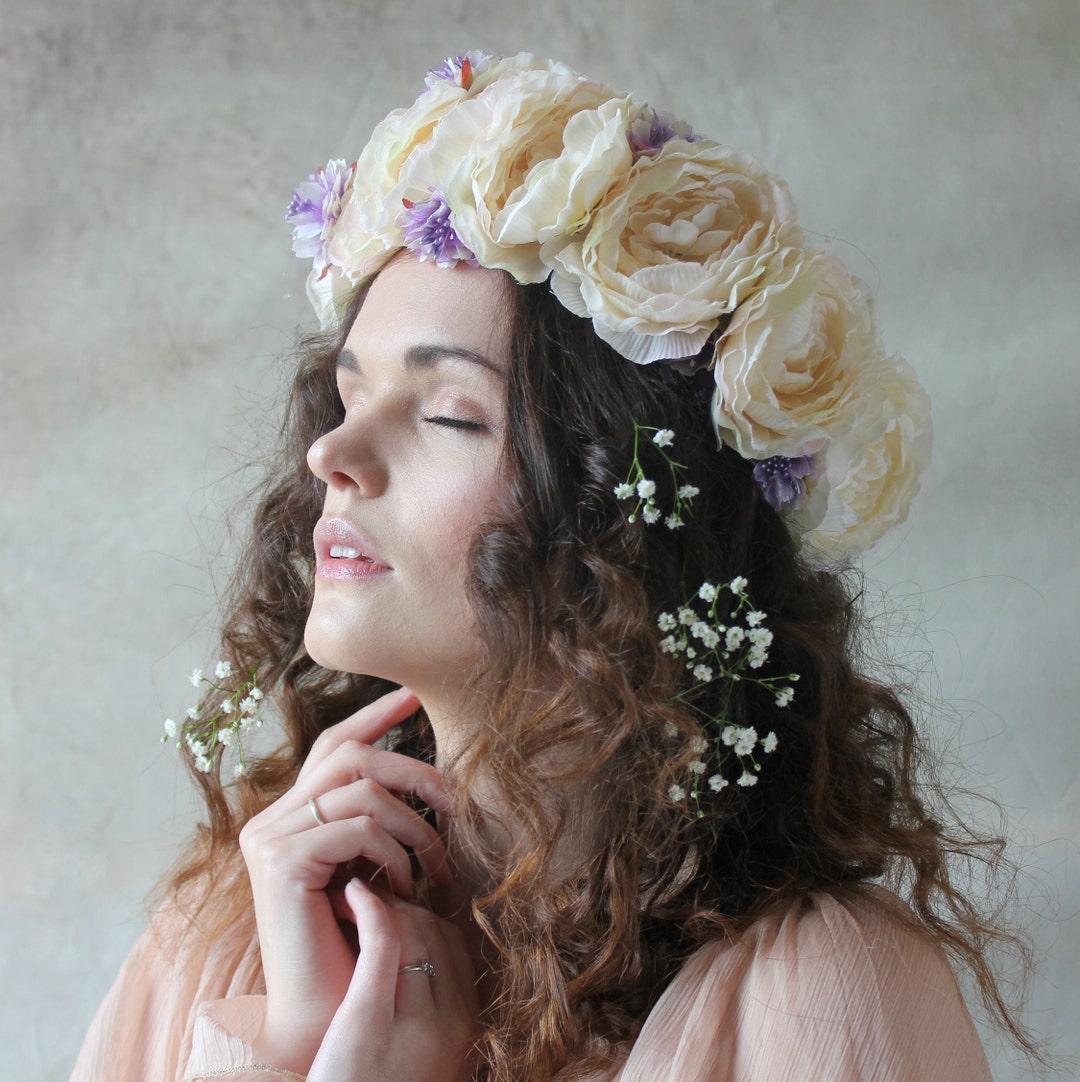 Cream and Lilac Flower Crown Floral Garland Wedding - Etsy