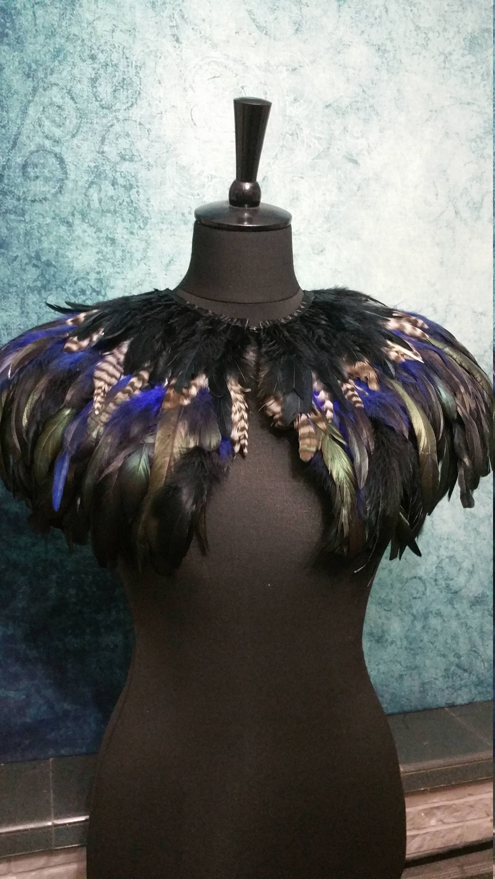 Black blue and natural feather shrug steampunk cape | Etsy