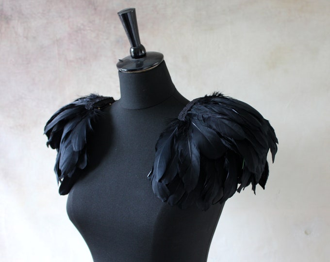 Black Feather Shoulder Pieces, Black Wings - Etsy