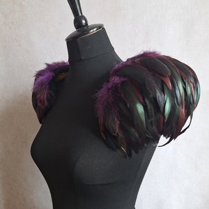 Purple and Black Feather Epaulette Shoulder Pieces, Black Wings ...