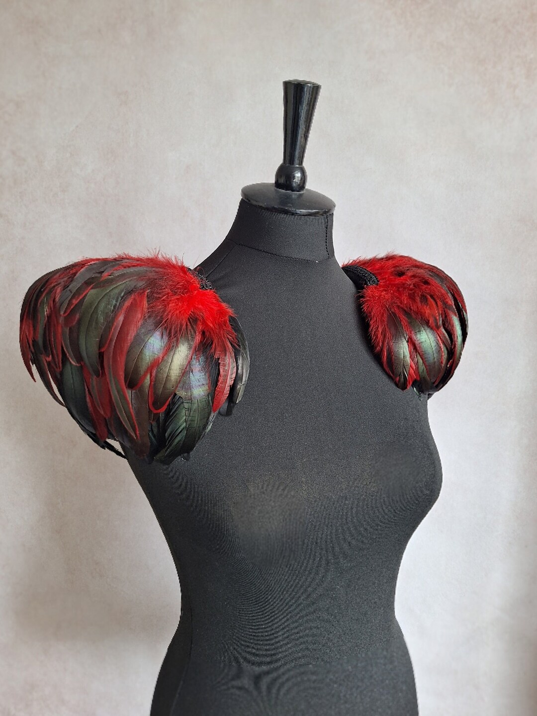 Red and Back Feather Epaulette Shoulder Pieces, Wings, Feather ...