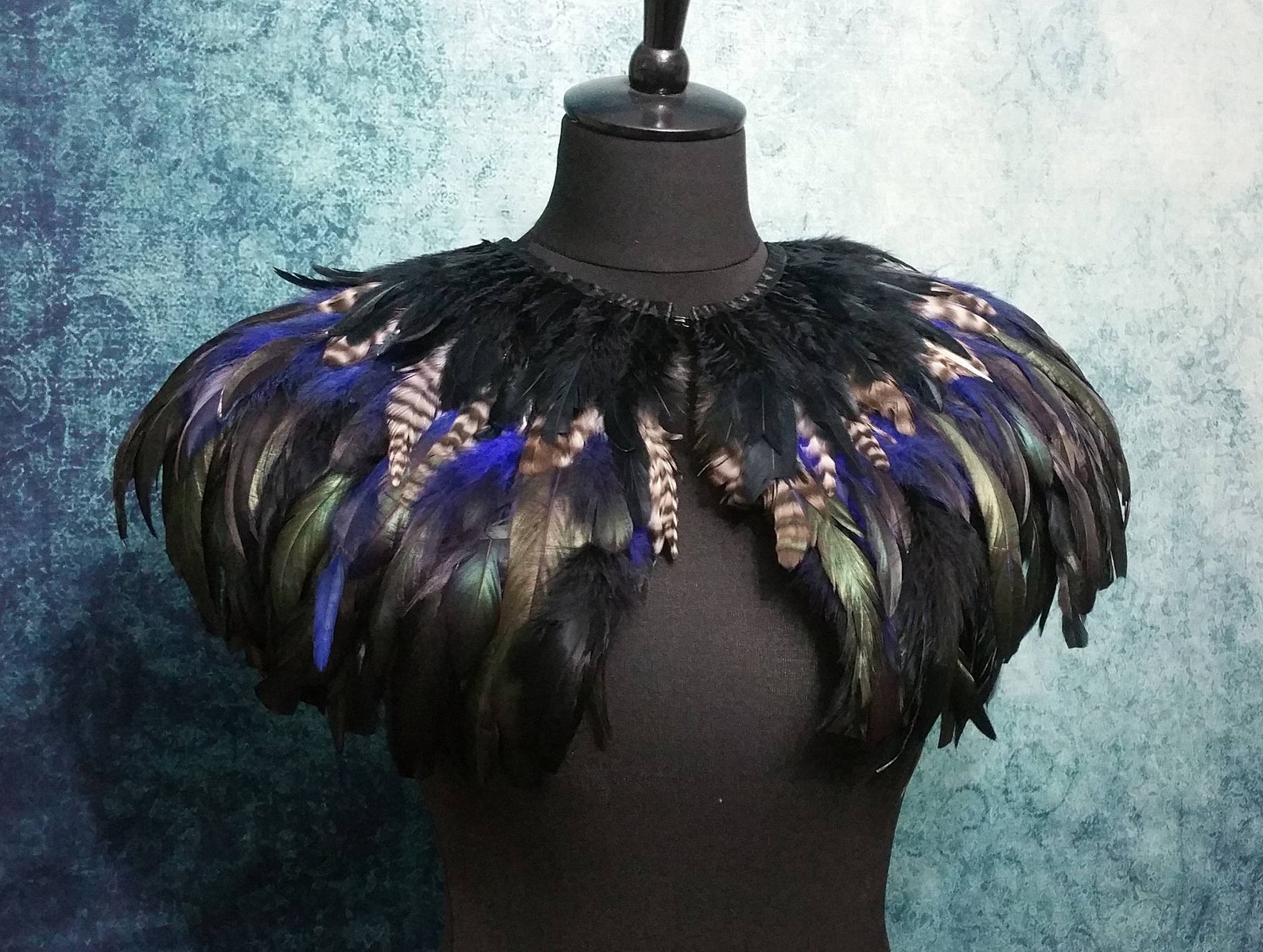 Black blue and natural feather shrug steampunk cape | Etsy