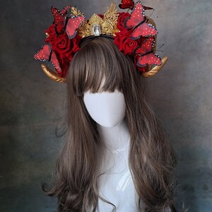 Rouge Pony Red Flower Ram Butterfly Crown - Etsy