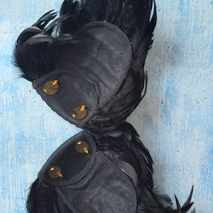 Black Feather Wings, Iridescent Feather Epaulette Shoulder Pieces ...