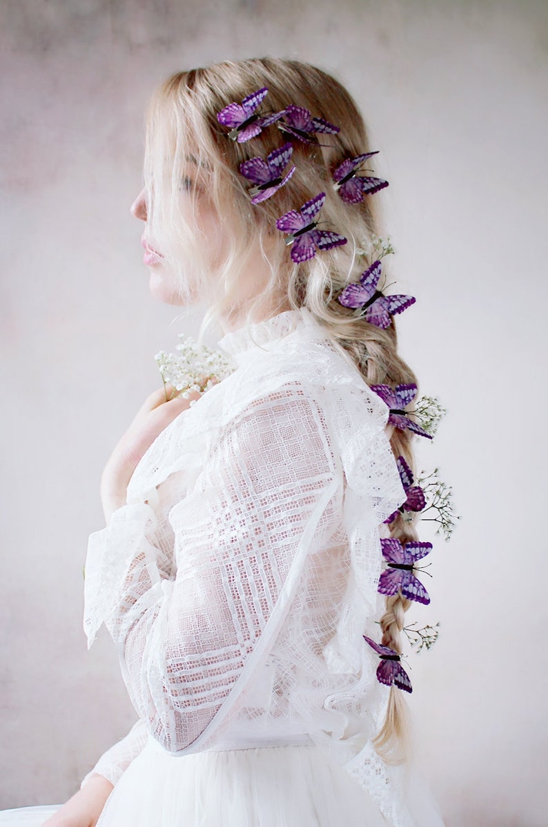 Pale purple butterfly hair clip set | Etsy