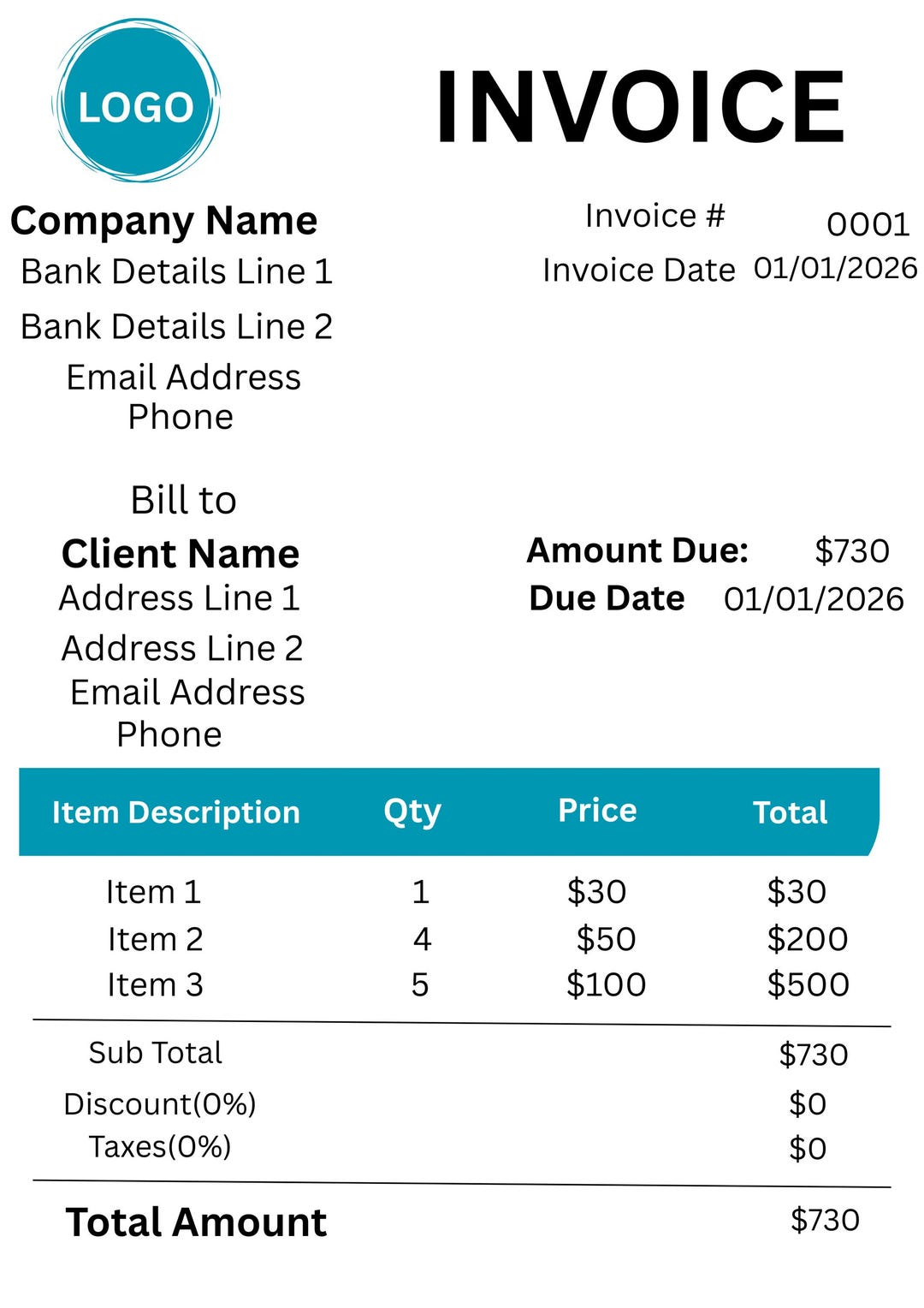 Canva Invoice Template | Editable Business Invoice | Printable ...