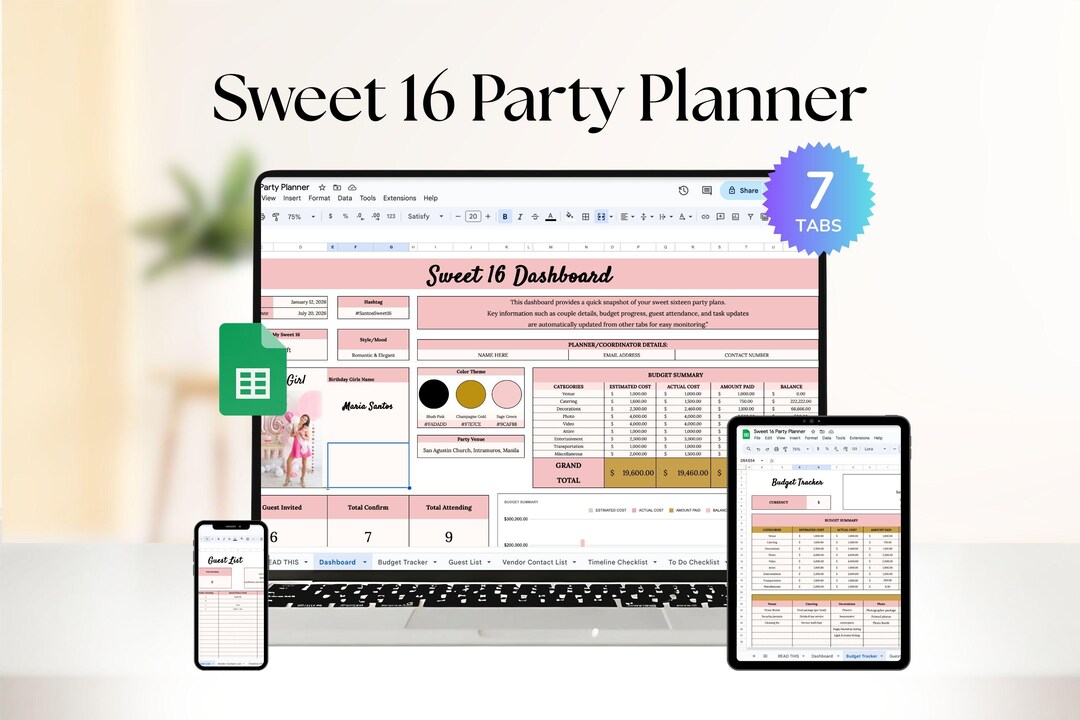 Sweet 16 Planner Spreadsheet, Birthday Party Planner Sheet, Editable ...