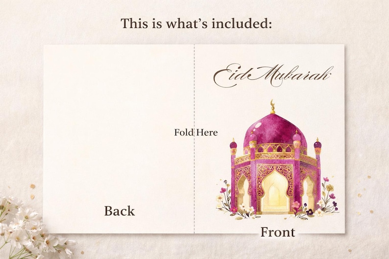 Ramadan Mubarak Folded Card Printable – Elegant Eid Greeting Card ...