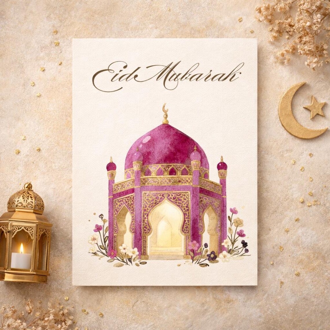 Ramadan Mubarak Folded Card Printable – Elegant Eid Greeting Card ...