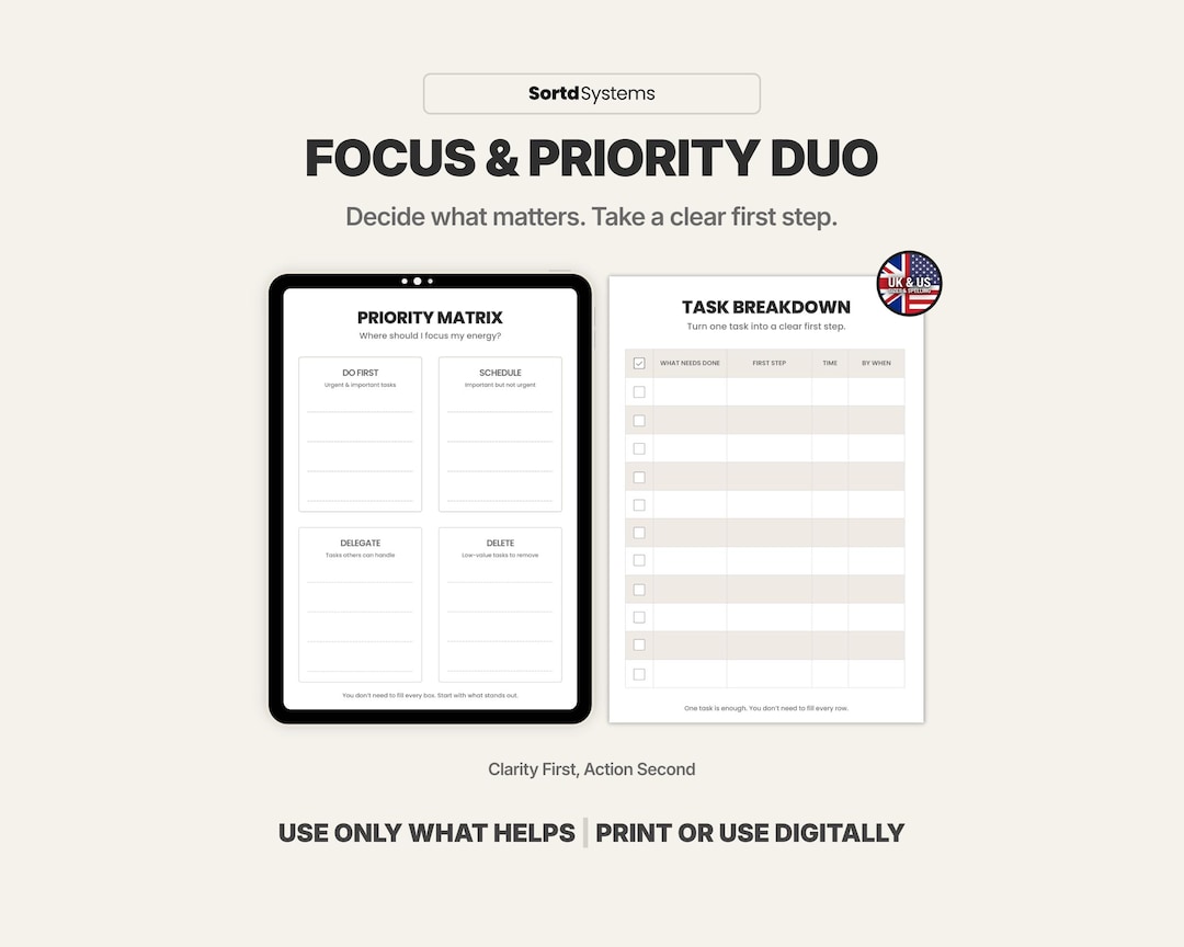 ADHD Focus and Priority Planner | Priority Matrix and Task Breakdown ...