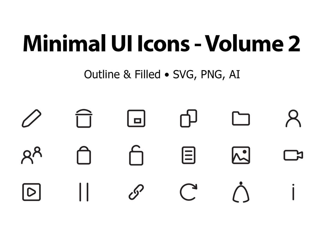 18 Minimal UI Icons – Volume 2 (outline & Filled) - Etsy