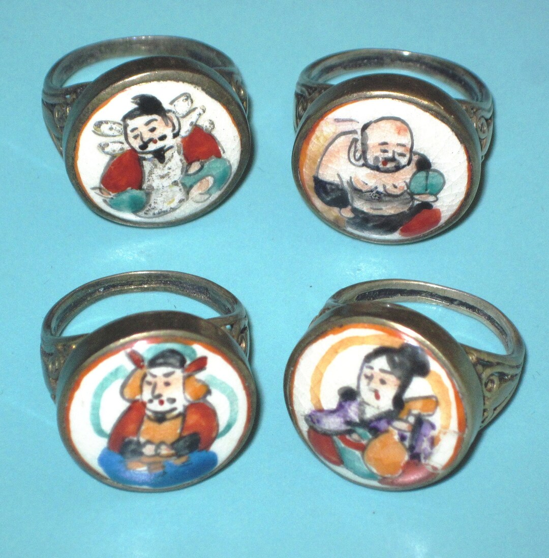 Vintage Japanese Sterling Silver Primitive Hand Painted Satsuma Ring - Etsy