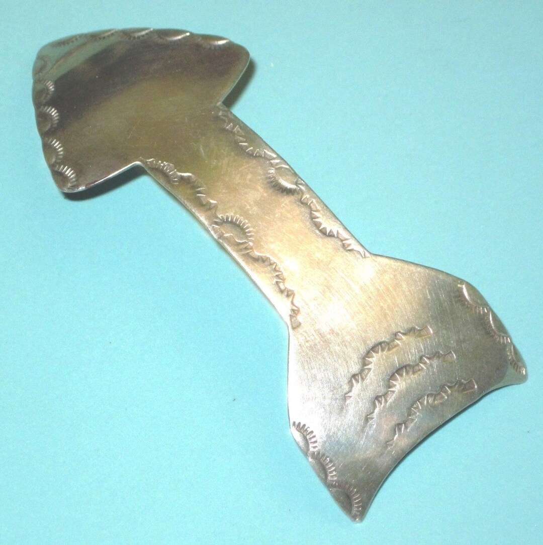 Navajo Signed Sterling Silver Hand Stamped 3 1/4 Bowed ARROW Pin or ...