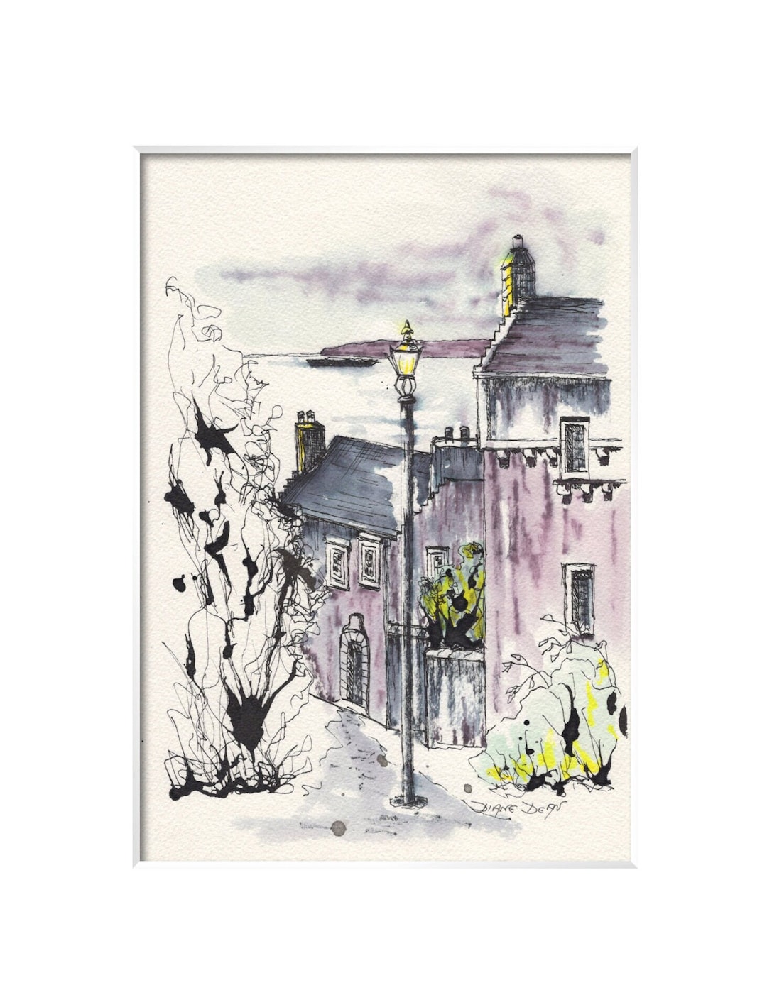 Moody Scotland Original Painting, Scottish Cityscape, Original Pen and ...