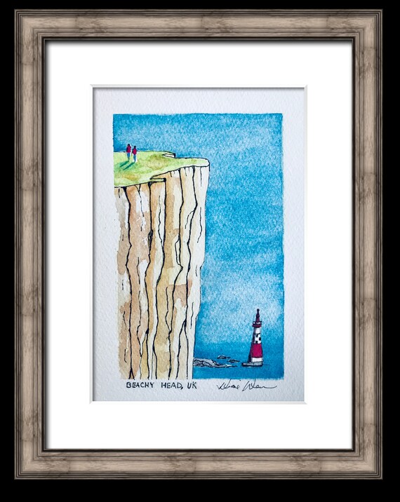 Art Print of Lighthouse Beachy Head Lighthousepen and Wash | Etsy