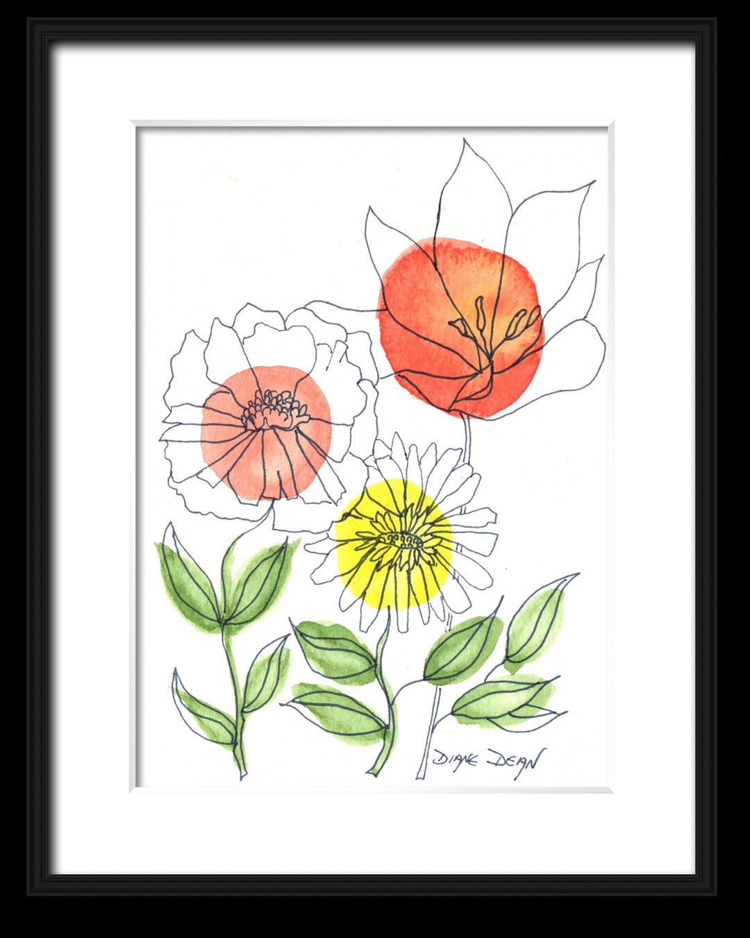 Watercolor Ink Flower Art Print: Abstract Floral Poster - Etsy