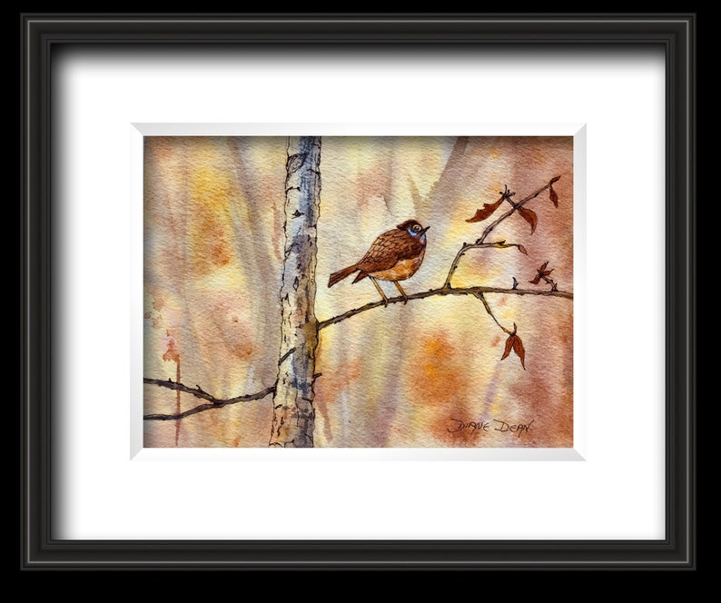 Watercolor Bird Art Print: Autumn Landscape Painting - Etsy