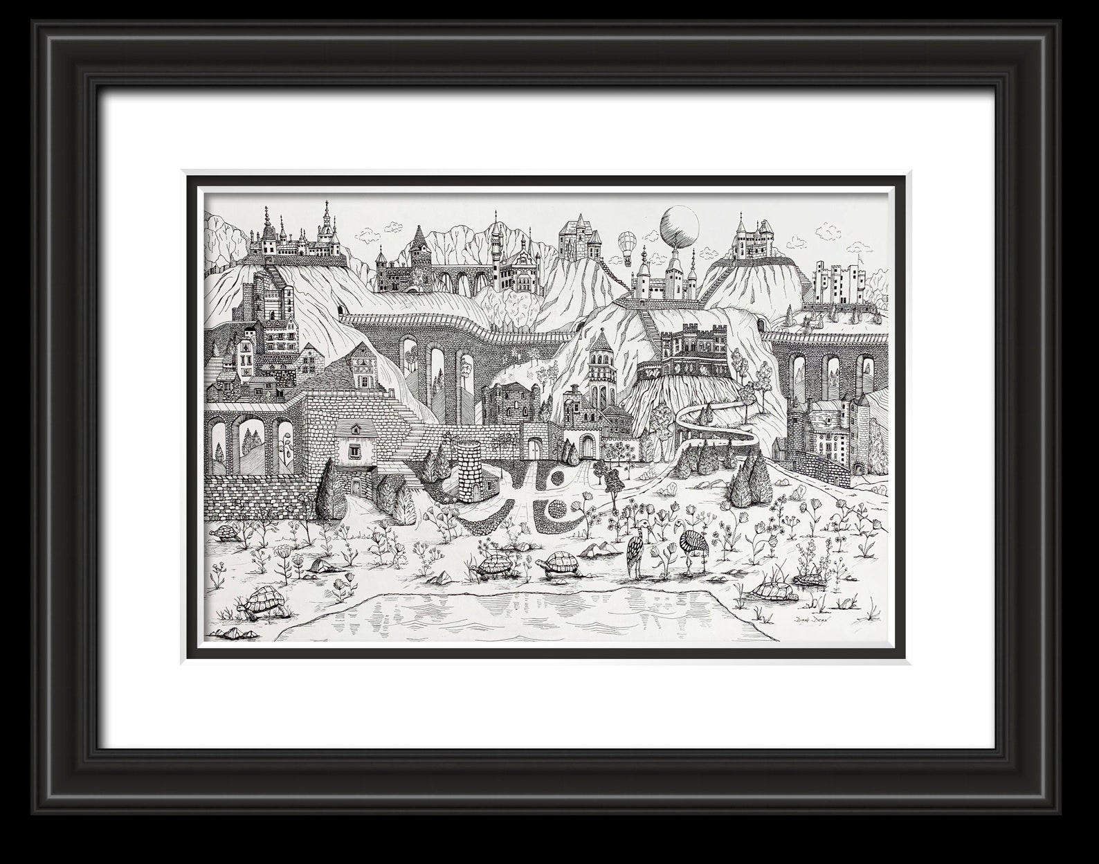 Large Original Ink Drawing, Castles Ink Illustrations, Europe ...