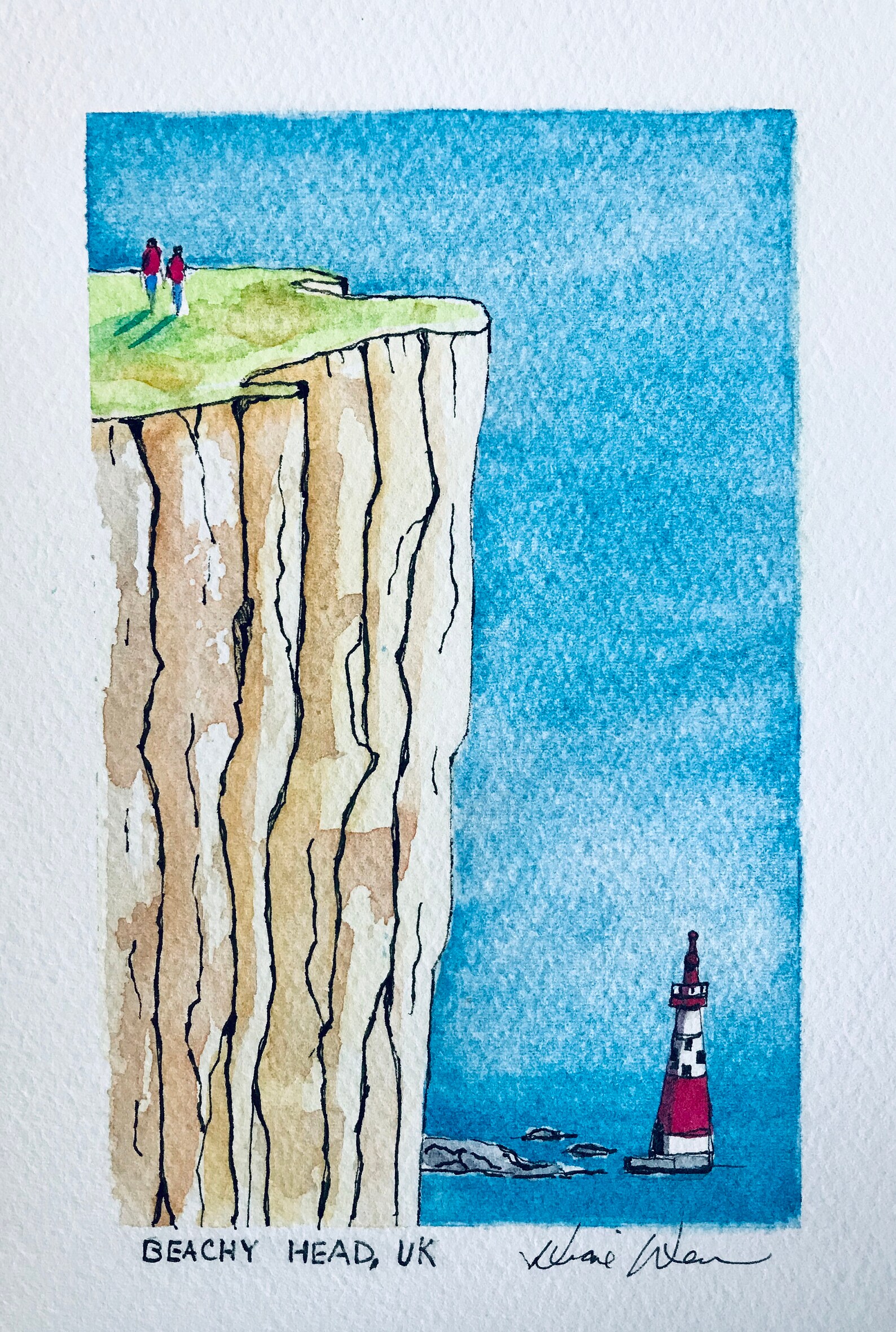 Art Print of Lighthouse Beachy Head Lighthousepen and Wash - Etsy