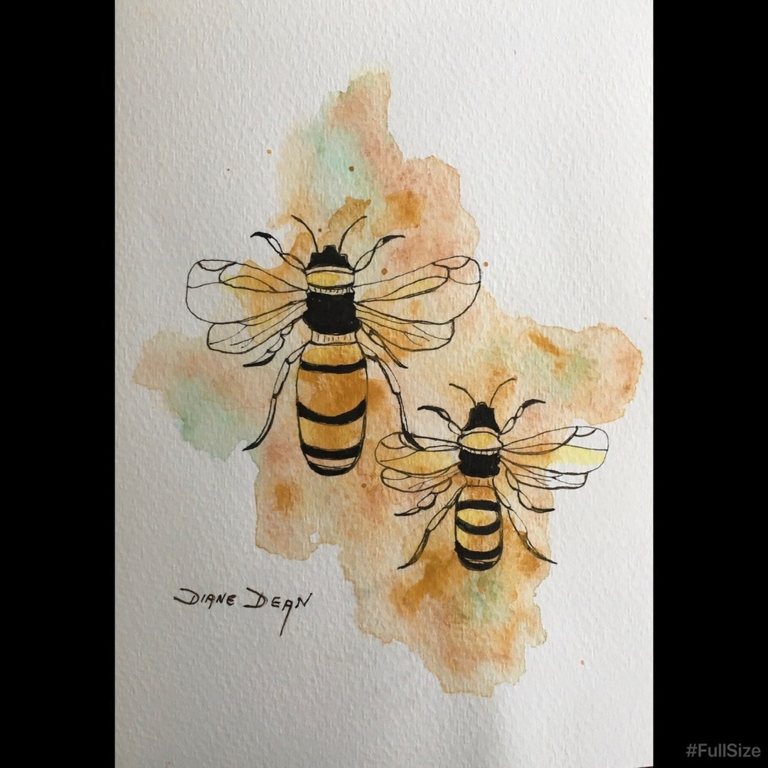 Art Print of Bees, Ink and Watercolor - Etsy