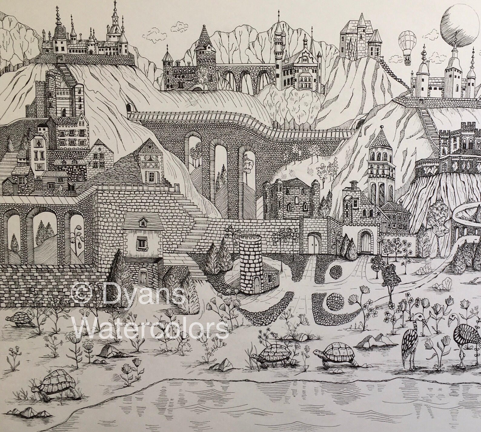 Large Original Ink Drawing Castles Ink Illustrations Europe - Etsy
